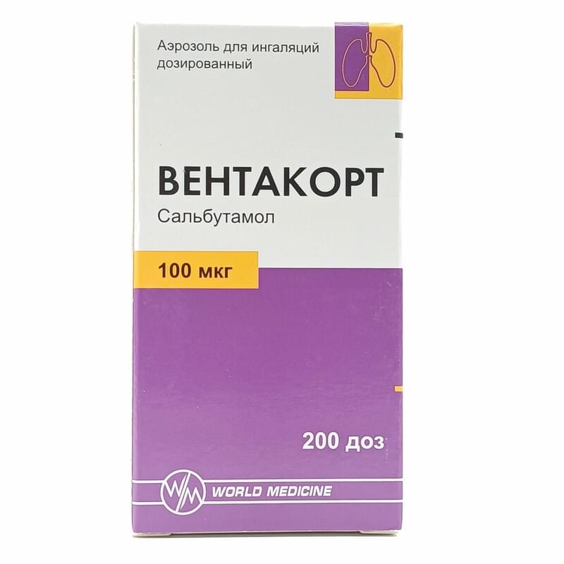 Ventakort nafas olish uchun aerozol 100 mkg / doza, 200 doza (tsilindr ...