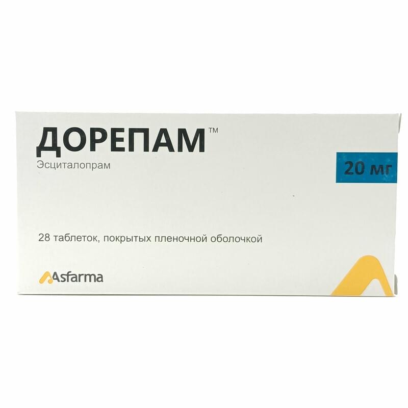 Дорепам (Dorepam) таблетки покрытые пленочной оболочкой по 20 мг №28 (2 блистера х 14 таблеток ...