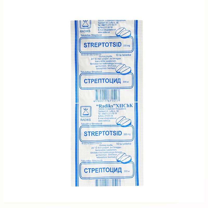 Streptotsid (Streptocid) Radiks tabletkalari 300 mg №10 (blister ...